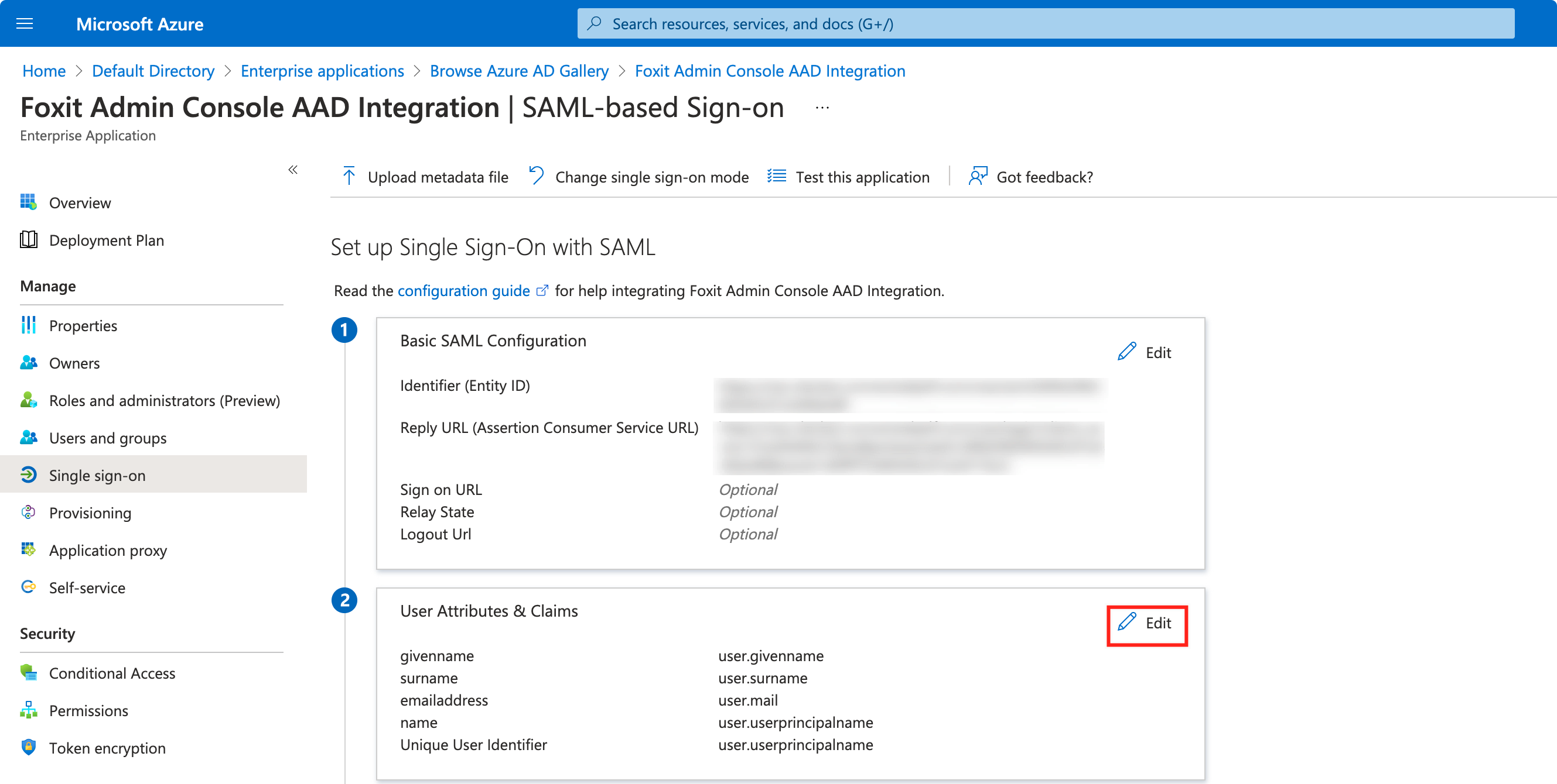 Azure Active Directory SSO/SAML Configuration