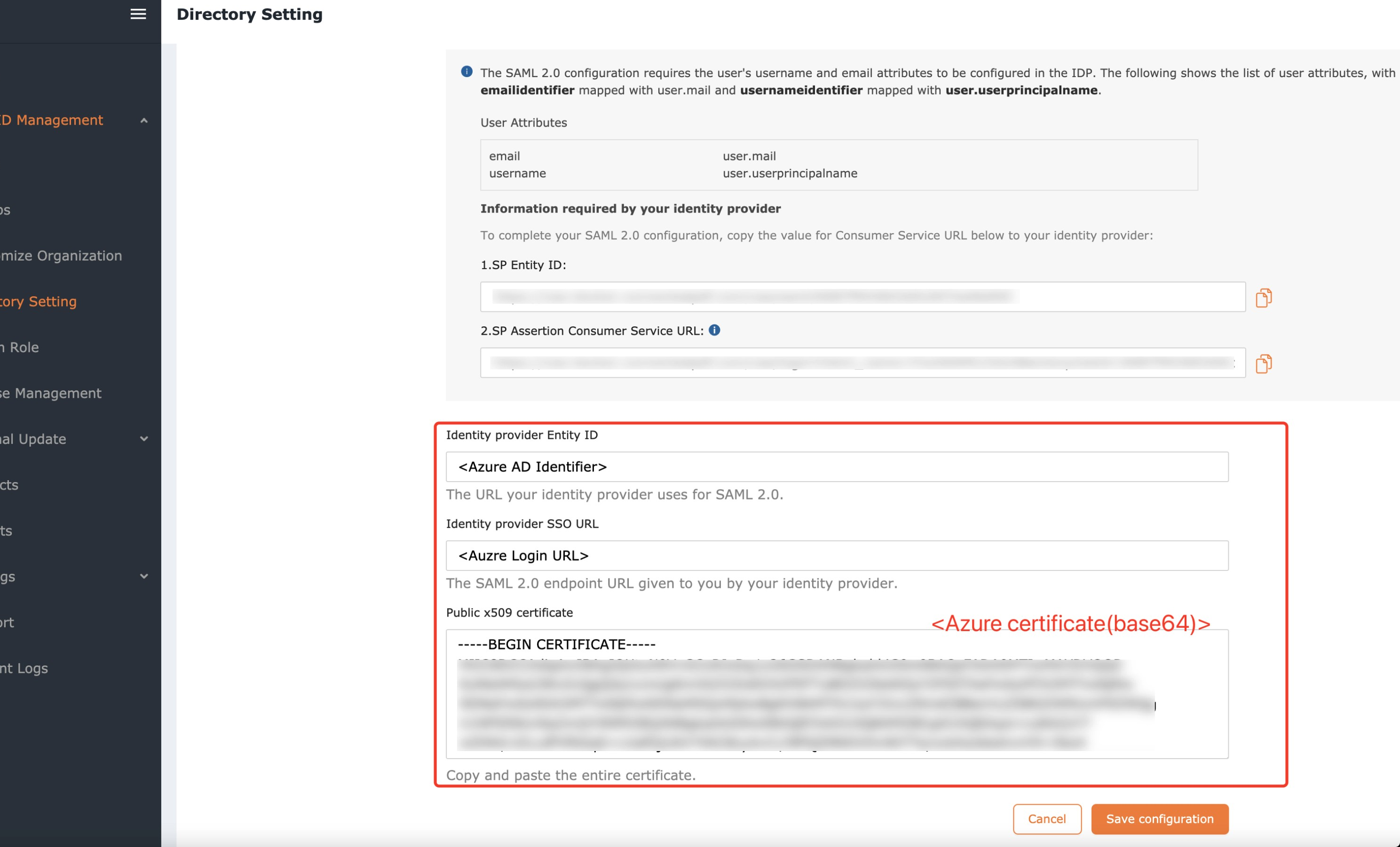 Azure Active Directory SSO/SAML Configuration
