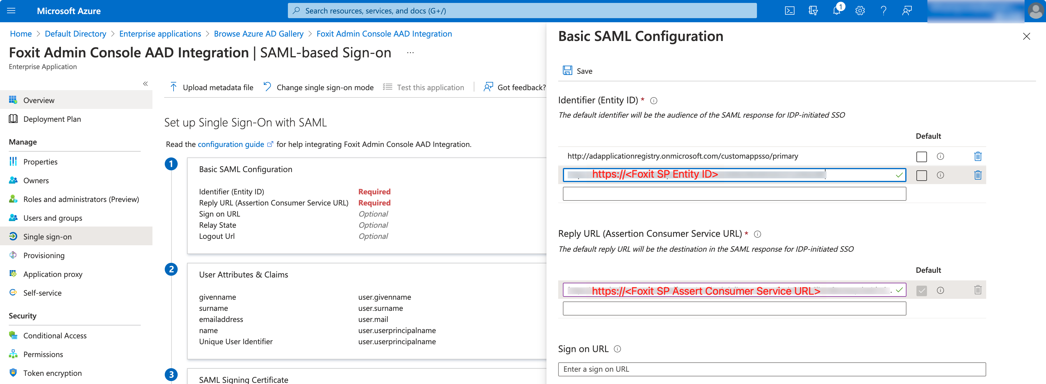 Azure Active Directory SSO/SAML Configuration