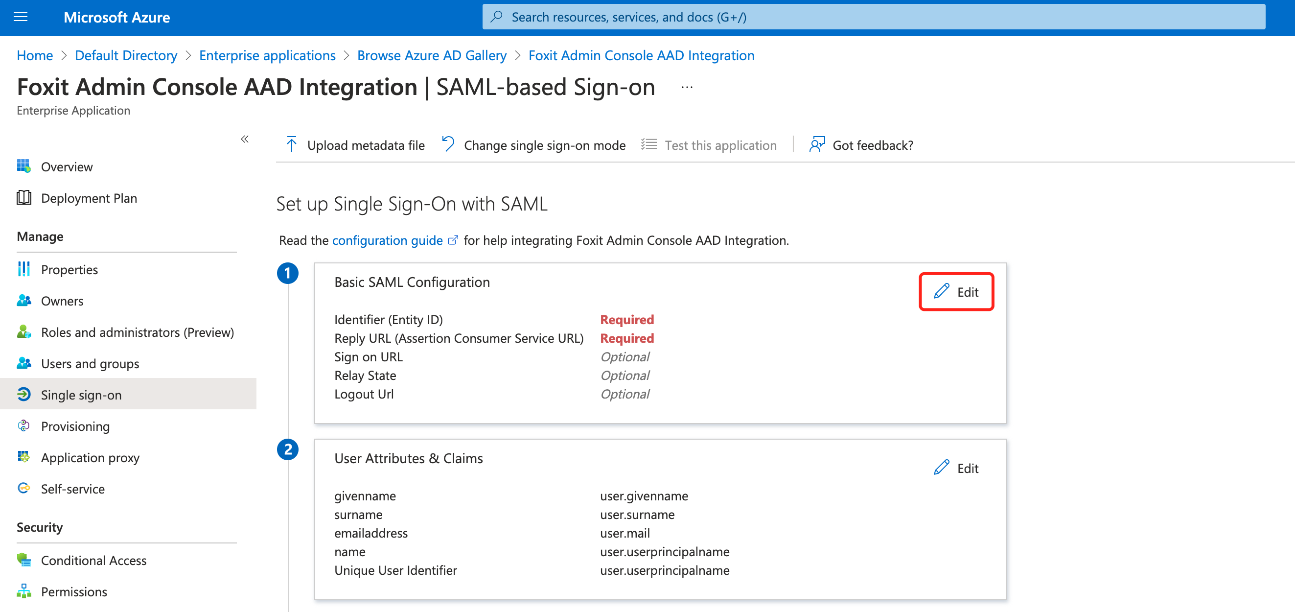 Azure Active Directory SSO/SAML Configuration