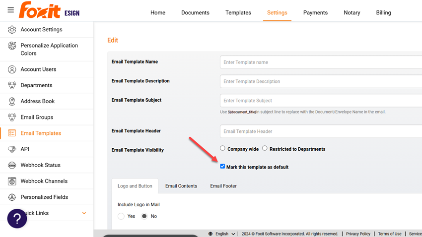 Email Template Management and Department Assignment