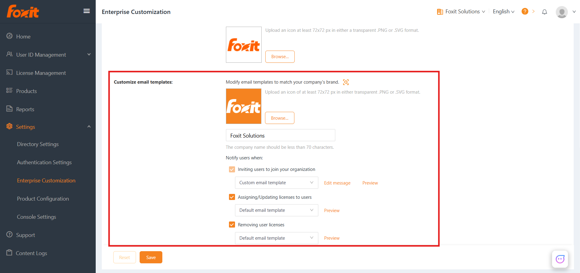 Customize Emails from the Admin Console